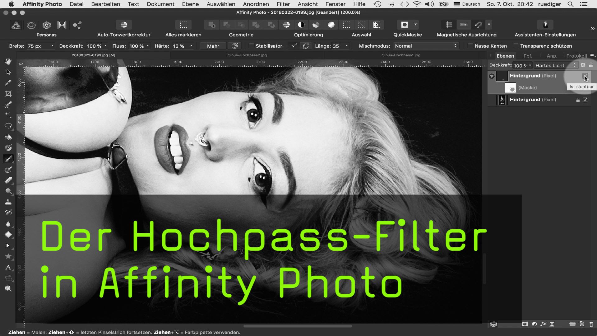 Video: Scharfzeichnen mit dem Hochpass-Filter in Affinity