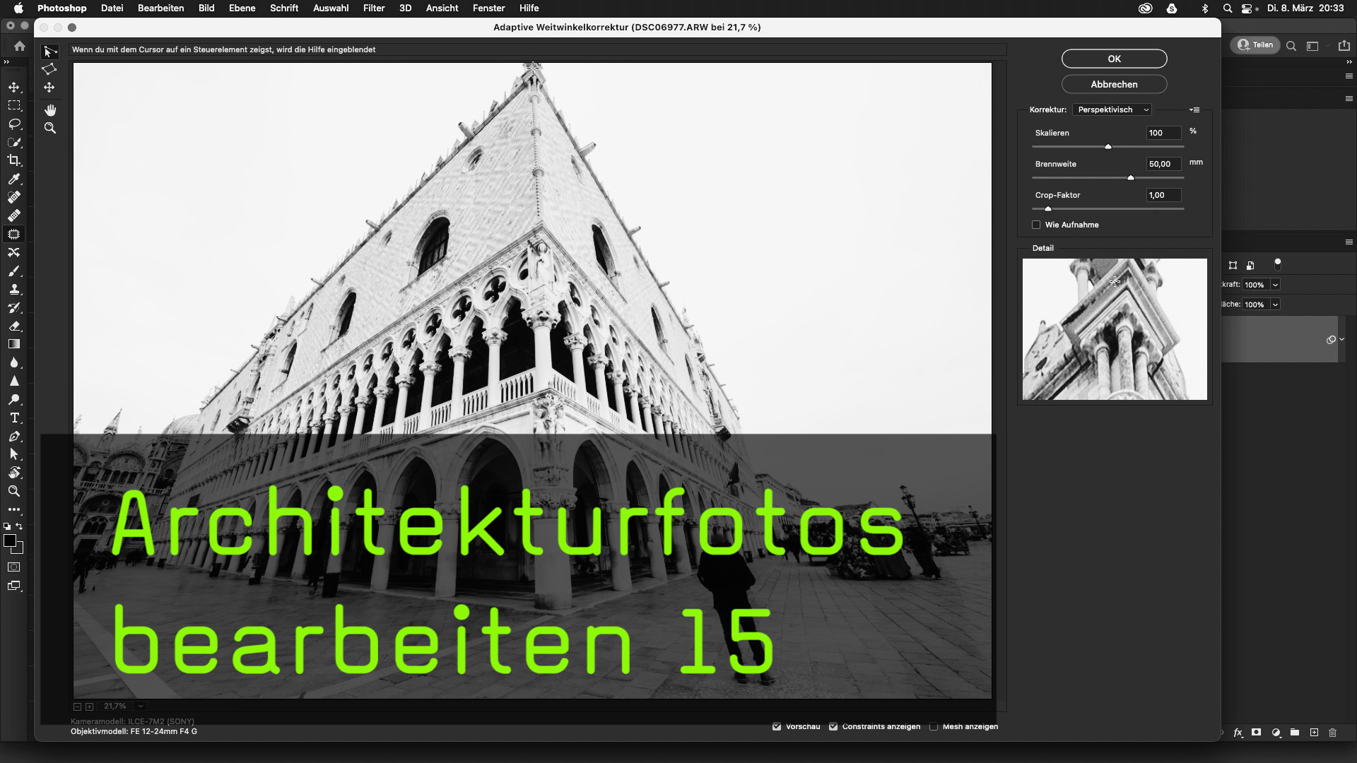 Video: Perspektivische Verzerrungen in Photoshop korrigieren
